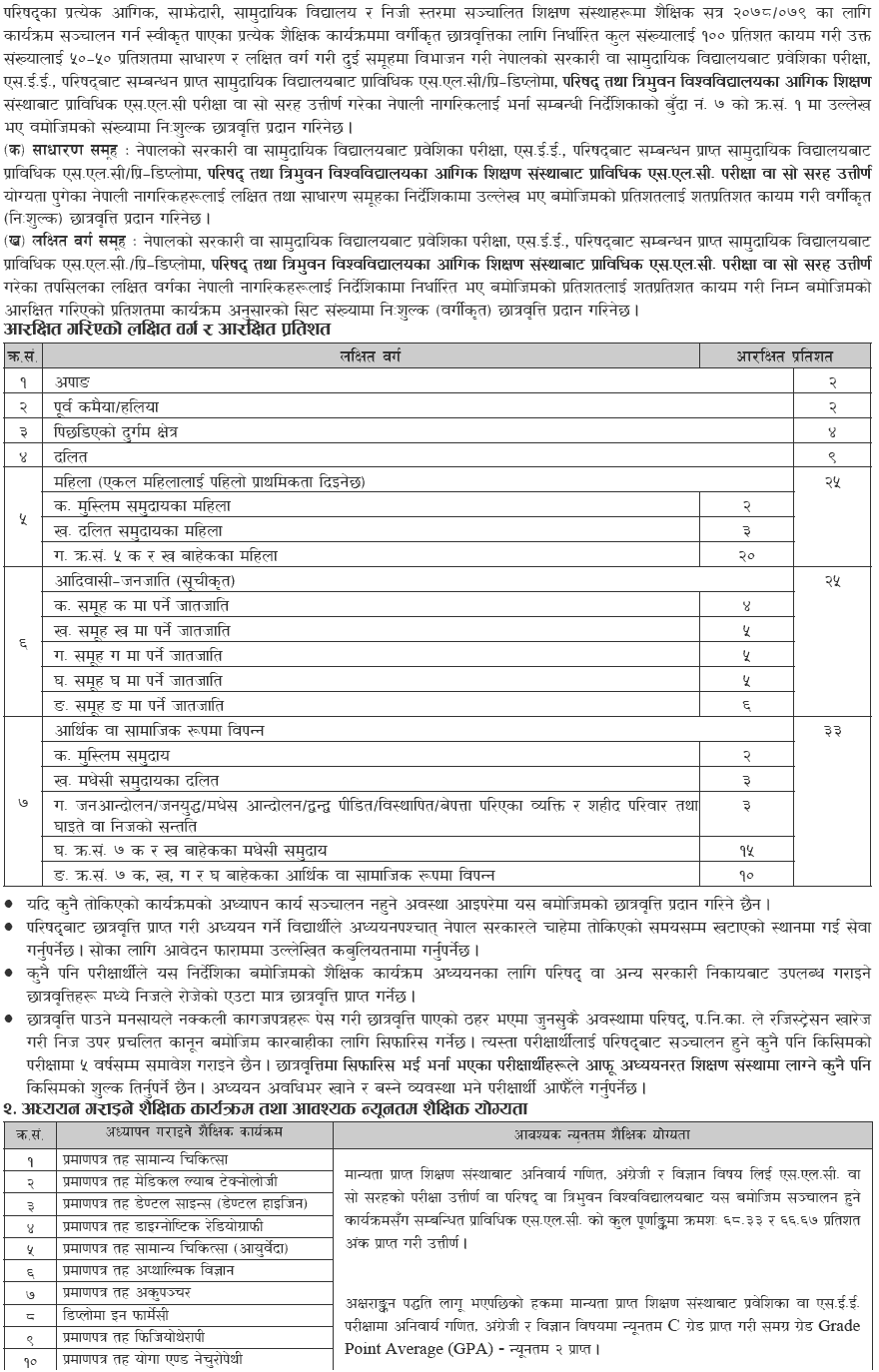 CTEVT Scholarship for PCL/ Diploma Courses (Classified Scholarship)